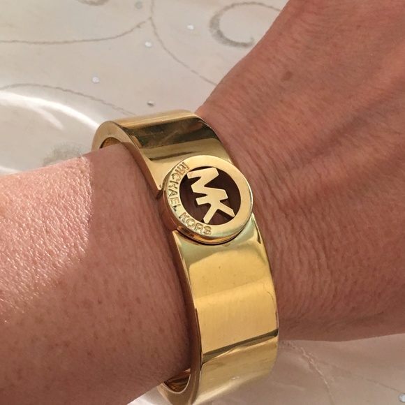 Michael Kors | Jewelry | Michael Kors Mk Logo Gold Tone Bangle Bracelet ...
